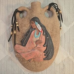 Wall Decor | Ceramic Pitcher Canteen Wall Hanging Native American Woman ...